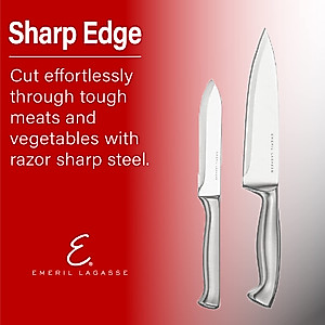 Emeril Lagasse 3-Piece Stainless Steel Kitchen Knives Set - 8” Chef Knife, 5" Utility Knife, & 3.5" Paring Knife - Slice Fruit & Meat Effortlessly