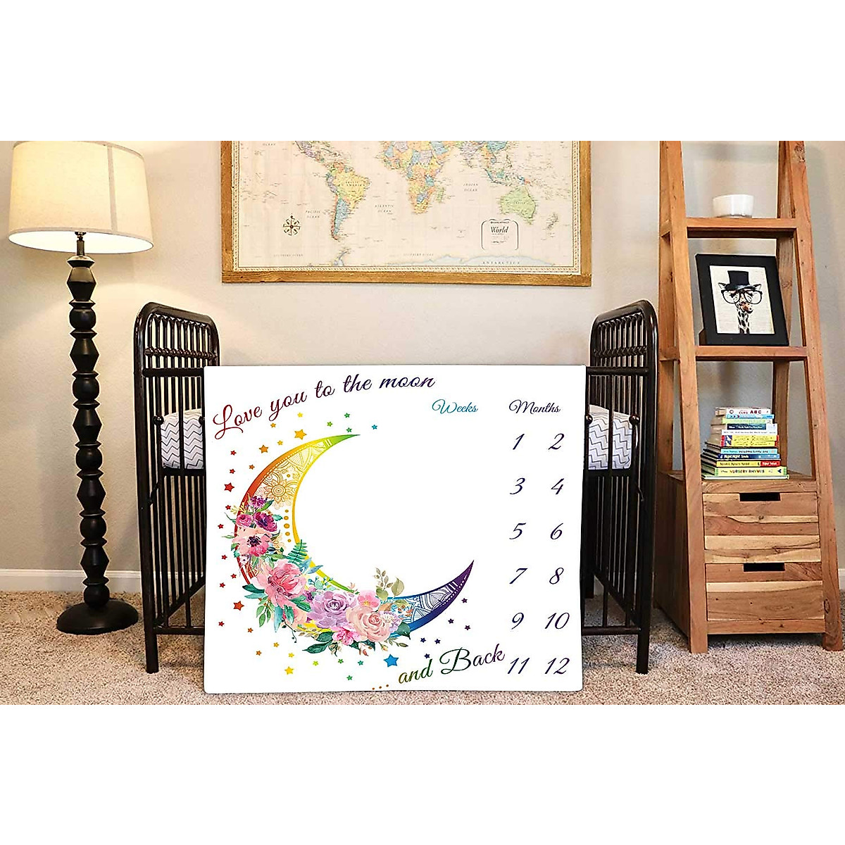 Floral Baby Month Milestone Blanket for Boy and Girl Love You to The Moon and Back Photography Blanket for Baby Shower Infants Photo Blanket for Pictures 48"x48" BTYYLU9