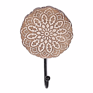 ETROVES Wooden Towel Hook Decorative Boho Flower. Wall Mounted Single Hook for Hanging Coat, Hat, Towel, Bag, Rope (6 Inch) (White)