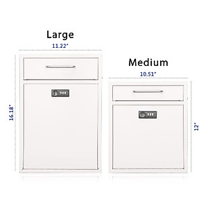 xydled Wall-Mount Mailbox with Combination Lock, High Security Durable Drop Box, Hanging Secured Postbox, Rust-Proof, Letter Deposit Payment, White,XL Large