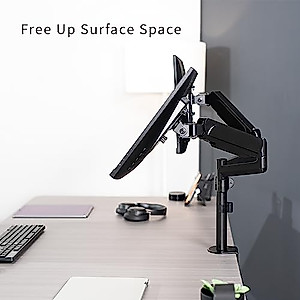 VIVO Dual Monitor Arm Mount for 17 to 32 inch Screens - Pneumatic Height Adjustment, Full Articulating Tilt, Swivel, Heavy Duty VESA Stand with Desk C-clamp and Grommet Option STAND-V002K