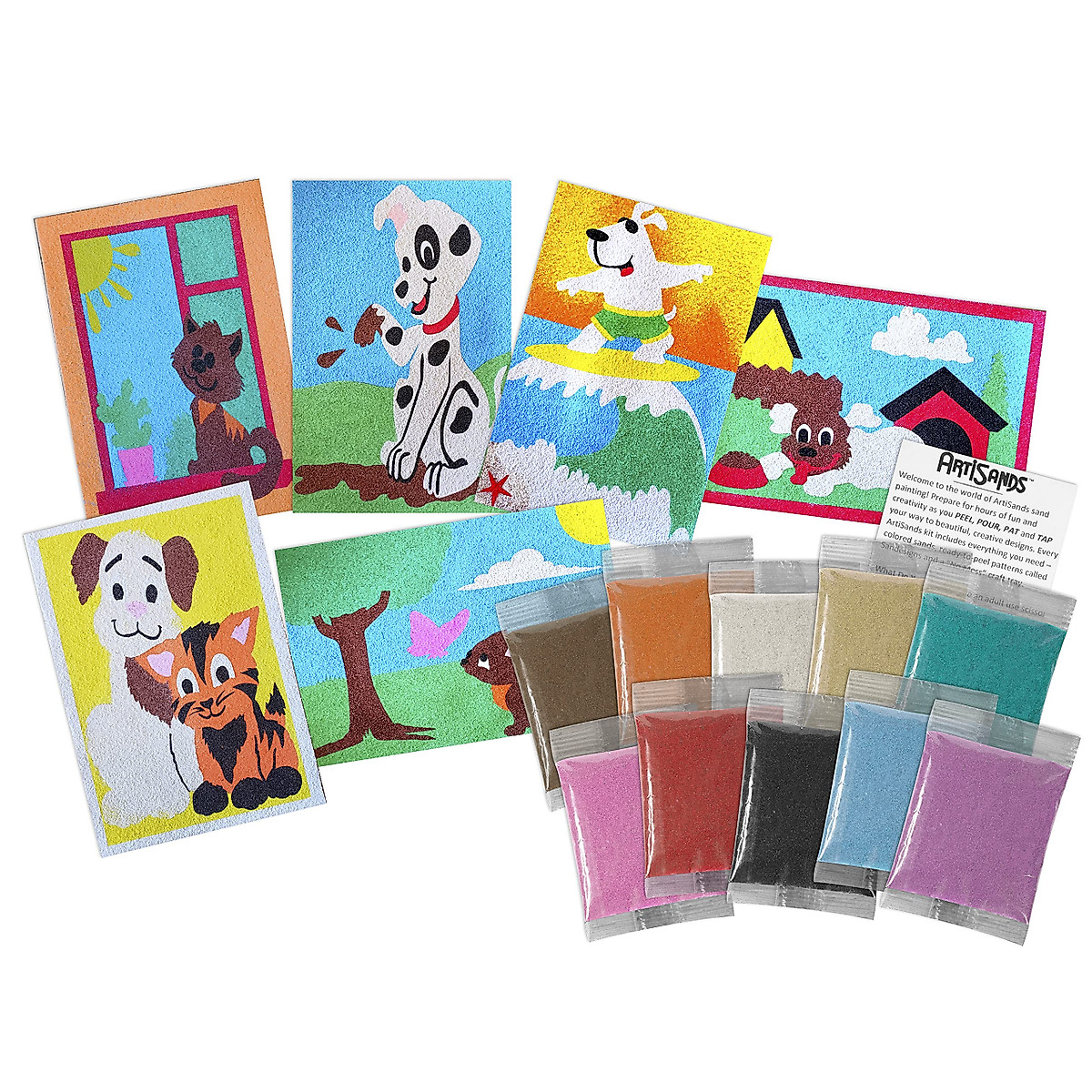 Activa ArtiSands Pets Sand Art Board Craft Kit, 6 Designs & 10 Sand Colors | Includes Storage Box Craft Tray
