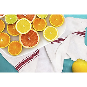 Nouvelle Legende Cotton Kitchen and Dish Towels, 14.75 x 24.5 Inches, White with Red Herringbone Stripes, 6 Pack