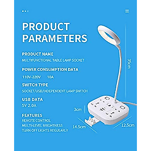 Nsiucion LED Desk Lamp, Adjustable Table Lamp Light with Remote Control, Eye-Caring Dimmable Office Lamp with 2 USB Charging Ports, 4 AC Power Outlets, Phone Stand, Multi Brightness Levels-White