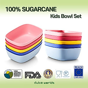 Sugarcane Kids Bowls 5Pack (27oz) - Natural Plastic Dishes for Toddler to Big Kids - Fried Rice & Noodles – Microwaves & Dishwasher Safe – BPA Free, Unbreakable, Reusable - Multi