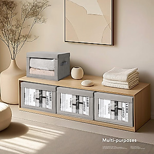 Homsorout Storage Bins with Lids - Fabric Storage Bins with Handles, Foldable Closet Organizers and Storage, Storage Boxes with Window for Closet, Clothes, Towels (Grey, Set of 4)