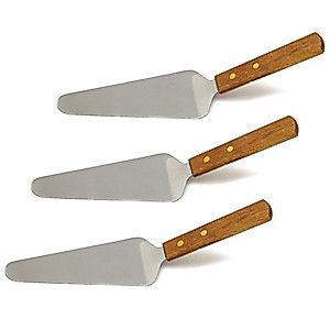 Set of 3, Classic Stainless Steel Blade Pie Server, Wooden Handle, 9-1/2 Inch