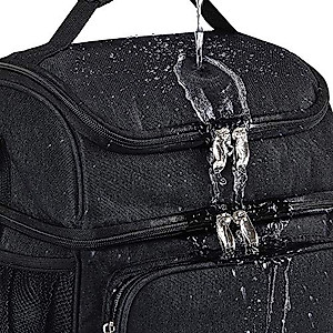 Dual Compartment lunch bag with Shoulder Strap Leakproof Insulated Cooler Bag Tote with Lunchbox Belt for Men Women Adults Work (Black)