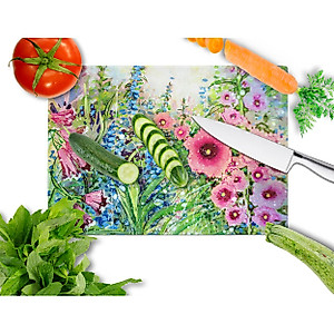 Caroline's Treasures PJC1107LCB Easter Garden Springtime Flowers Glass Cutting Board Large Decorative Tempered Glass Kitchen Cutting and Serving Board Large Size Chopping Board