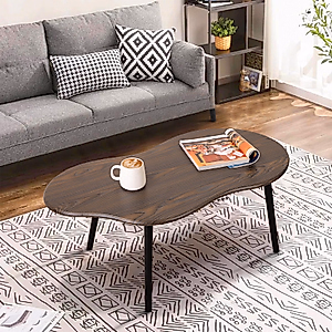 Modern Coffee Tables for Living Room Cloud Shape Center Table Industrial Irregular Wood Grain Table Top Coffee Table, Rustic Brown Unique Furniture for Living Room Home
