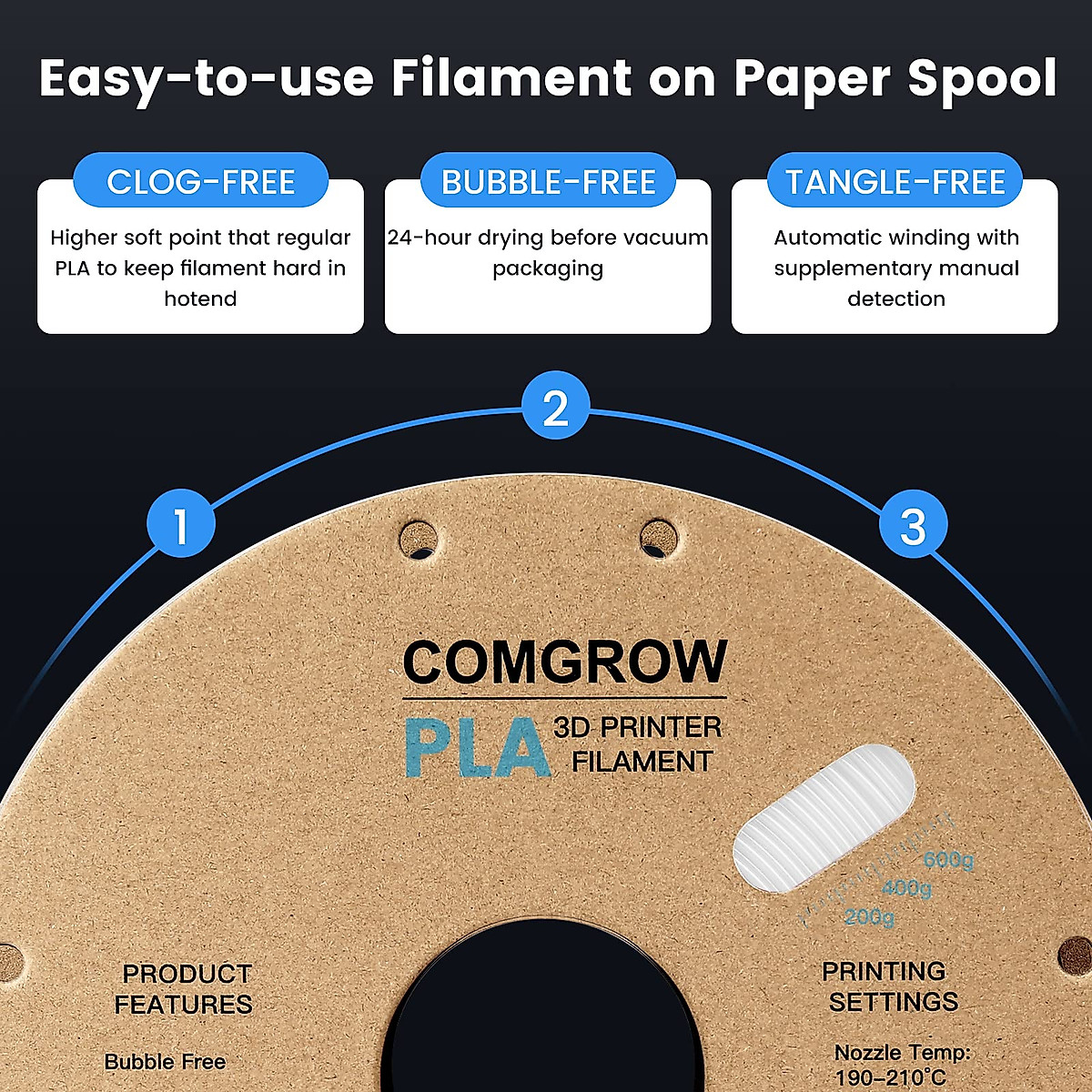 Comgrow PLA 3D Printer Filament Black and PLA 3D Printer Filament White