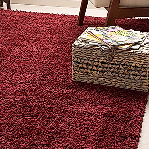 Super Area Rugs Fluffy & Soft Fiber Shag Rug Perfect for Living Rooms, Dining Rooms and Home Decor, Cranberry Red, 4' X 6' Rectangle