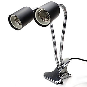 AMZCOOL Reptiles Dual Lamp Fixture Holder Clamp Two Independently Switches Adjustable Stand for Pet Habitat UVA UVB Heat Light Bulbs/Lamps