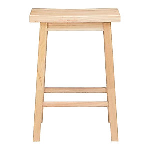 PJ Wood 24 Inch High Easy to Maintain Single A Frame Classic Bar Stool Saddle-Seat with Built in Bars as Footrests, Natural Wood