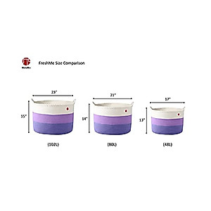 MeloMin Medium (80L) 100% Cotton Rope Woven Laundry Basket (6 Colors) - 21” x14” - Home Storage Hamper Bin for Blankets, Comforters, Towels, and Toys (Purple)