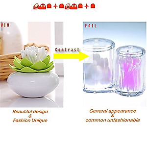Cafurty Lotus Flowers Cotton Swab Holder, Q-tip Toothpicks Storage Organizer, Bathroom Vanity Canister (Green / Pink)