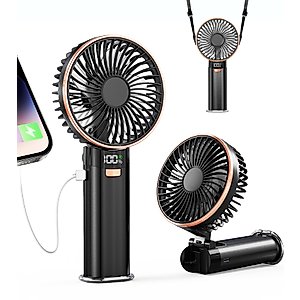 BEYYON Portable Handheld Fan, 5200mAh Metal Handle Portable Fan Rechargeable, 180° Foldable, 6 Speeds USB Rechargeable Fan, Electric Personal Fan with Power Bank for Travel, Outdoor, Camping, Office