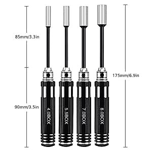 HRB 4PCS 4.0mm 5.5mm 7.0mm 8.0mm Hex Driver Set Allen Screwdriver RC Tools Flat Head Hexagon Screw Drivers Wrench Tool Kit for RC Quadcopter Helicopter Car Multi-Axis FPV Racing Drone Model Fixed-Wing