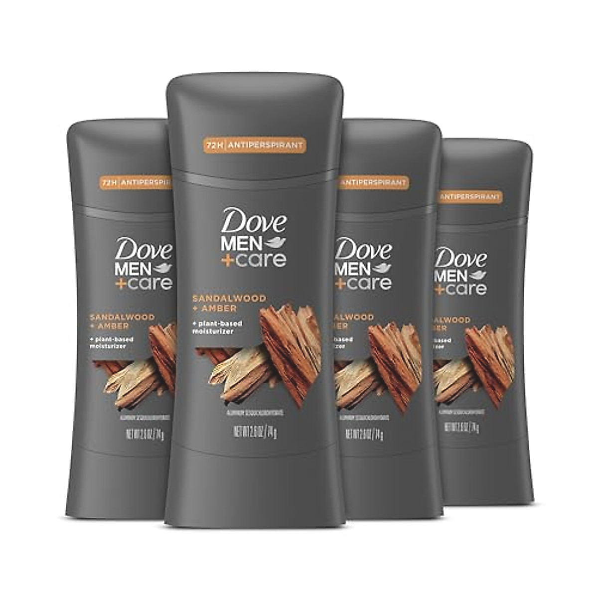 Dove Men+Care Antiperspirant Stick Sandalwood + Amber 4 Count 72H Protection with a Plant-Based Moisturizer 2.6 oz
