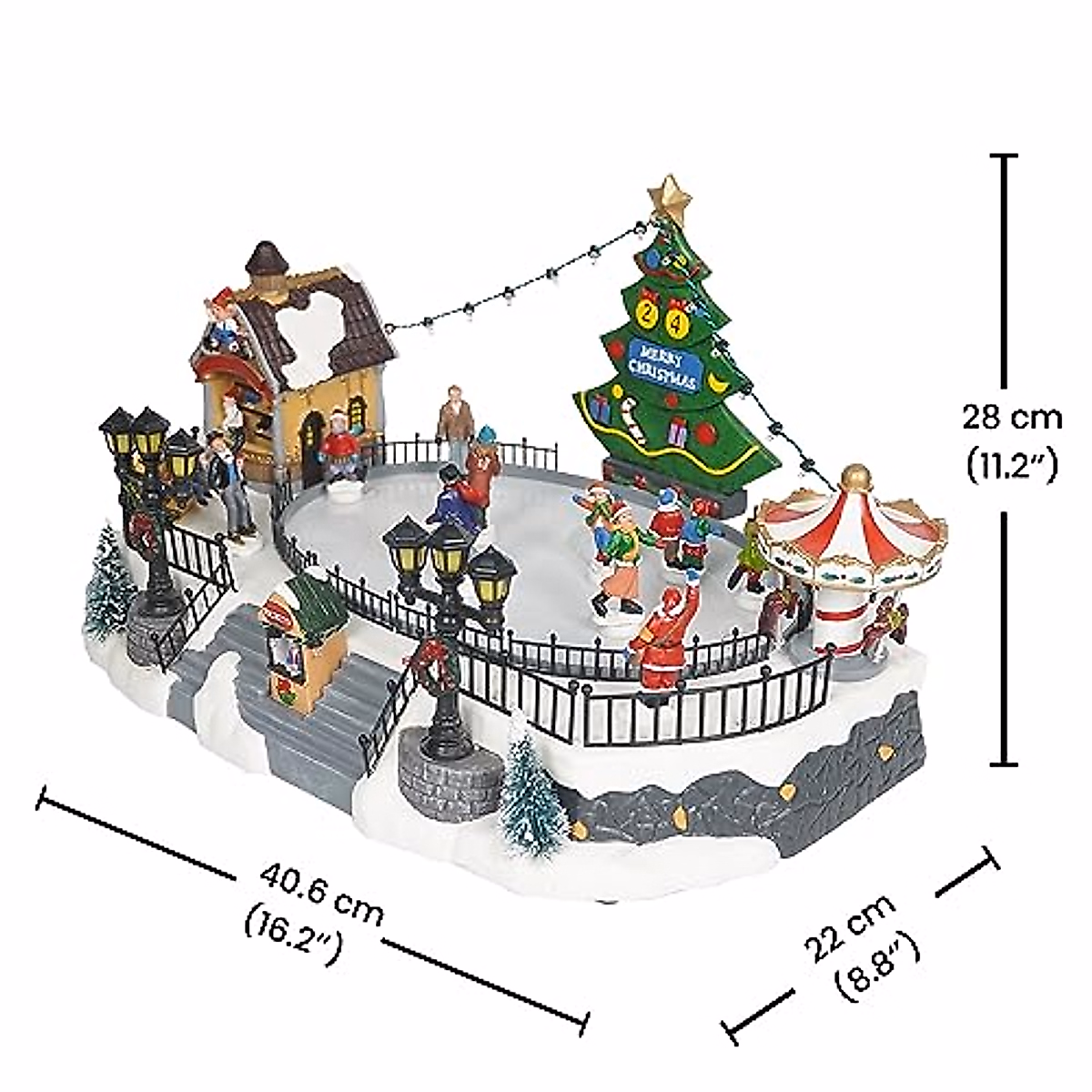 YQQY Skating Christmas Village - Animated Musical Winter Snow Village with 7 Moving Skaters - Indoor Decorations for Home Tabletop Gift