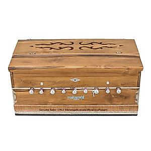 Harmonium Teak Wood by Maharaja Musicals, In USA, 3 1/2 Octave, 9 Stops, Special Double Reed, Coupler, Natural Color, Standard, Padded Bag, A440 Tuned, Musical Instrument Indian (PDI-GF)
