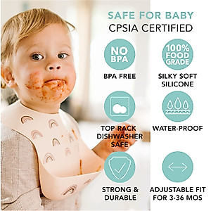 Loulou Lollipop Soft, Waterproof Silicone Feeding Bib for Babies and Toddlers 3 to 36 Months, Easy to Clean, Adjustable Fit and Catch-All Pouch - Space