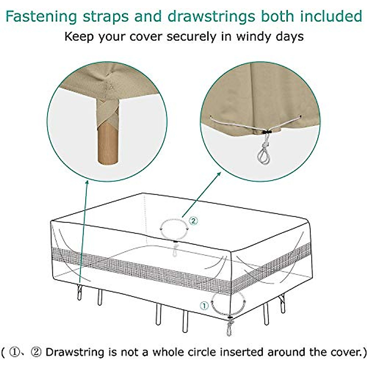 SunPatio Patio Rectangular Table and Chairs Cover, Heavy Duty Waterproof Outdoor Furniture Set Cover for Dining Set, Weather Resistant Conversation Sectional Set Cover, 90''L x 60''W x 30''H, Beige