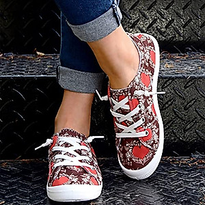 Women Shoes Casual Valentine Day Love Printing Sports Shoes Canvas Fashion Casual Shoes Flip Flops with Slight Heel Red
