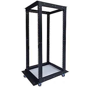 Sysracks 4 Post Open Frame Server Rack Mobile Relay with Wheels Casters for 19" Network Server AV IT Equipment Gear Rack Cabinet Adjustable Depth 24"-37" (22U)