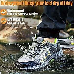 ODCKOI Waterproof Hiking Shoes for Men Lightweight Anti Slip Outdoor Hike Trekking Breathable Ankle Boots Camping Trail Shoes Gray Green