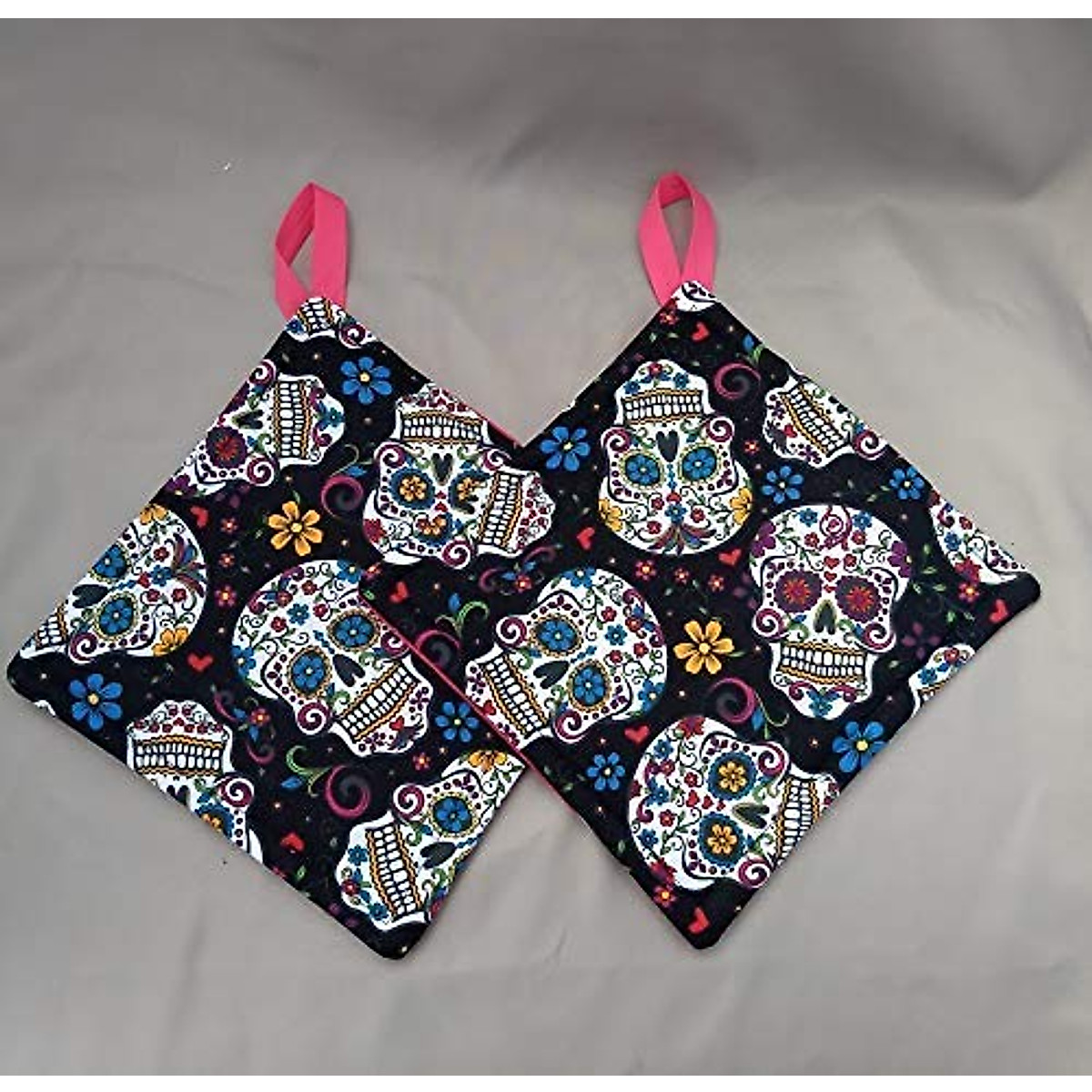 Potholder Set in a Pop Sugar Skull Fabric Print by Sewuseful Studios
