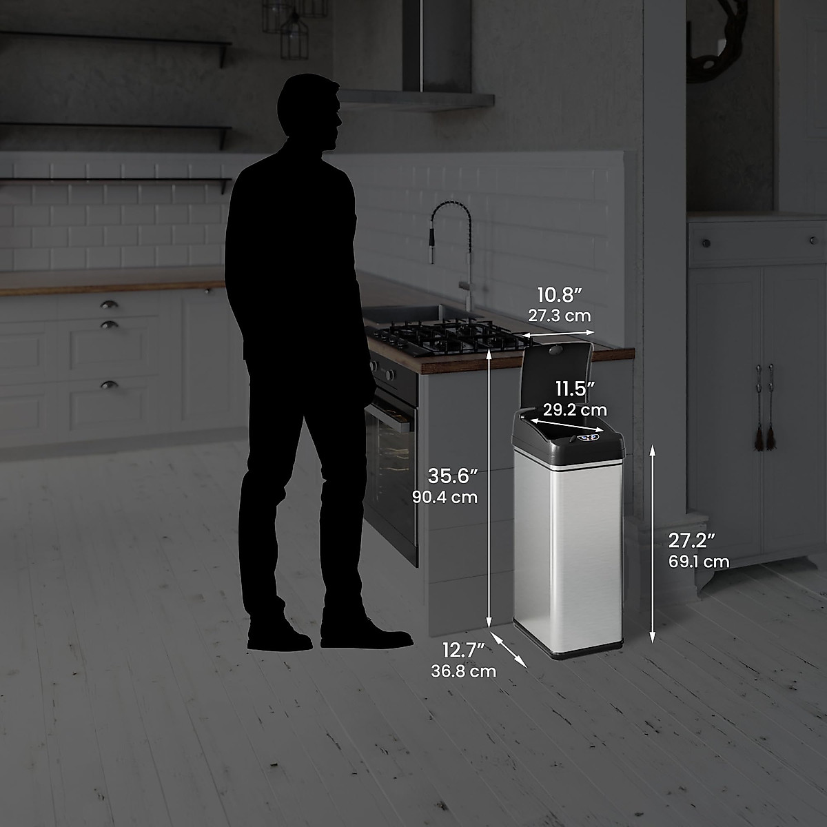 iTouchless 13 Gallon Automatic Trash Can with 10 Trash Bags, Stainless Steel, Big Lid Opening Touchless Sensor Kitchen Garbage Bin