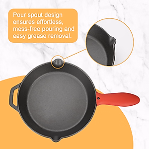GreatChef Cast Iron Skillet, 10.25 Inch Pre-Seasoned Frying Pan with Silicone Hot Handle Holder - Versatile for Oven, All Stovetop, Grill, Campfire - Searing, Sautéing, Broiling, Frying