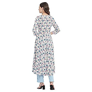Tissu Women's Rayon White & Blue Floral Printed A-Line Kurta 2134_White_5XL