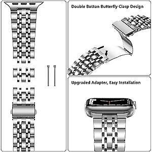 Tasikar Compatible with Apple Watch Band 41mm 40mm 38mm, Man Women Strap Solid Stainless Steel Metal Replacement Bracelet Compatible for Apple Watch SE Series 8 7 6 5 4 3 2 1, 41/40/38mm Silver