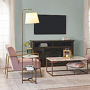 Teamson Home Lilah Floor Lamp End Table with Storage Shelf and Built-in USB, White/Brass