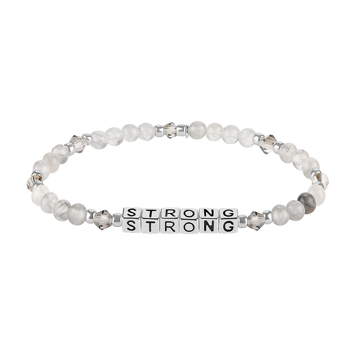 INSPIRED VOICES Inspirational Bracelets for Women - Motivational Bracelets, Inspirational Jewelry, Beaded Stretch Bracelets and Encouragement Gifts for Women (STRONG/Silver Plated/Grey)