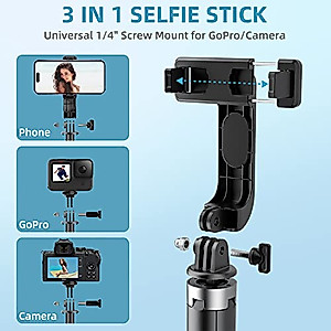 MACOO Selfie Stick Phone Tripod with Remote Upgrade Quadripod Design 40'' Extendable Rechargeable Bluetooth Control Mini Compact Lightweight for Travel Compatible iPhone Samsung All Cell Phone… Black