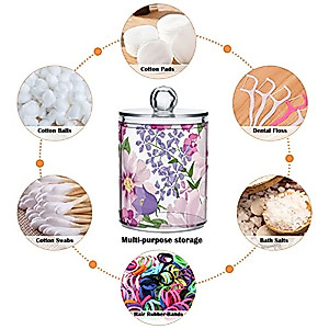 SUABO Plastic Jars with Lids,Pink Flower White St Storage Containers Wide Mouth Airtight Canister Jar for Kitchen Bathroom Farmhouse Makeup Countertop Household,Set 2