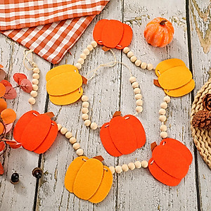 Fall Decor-Fall Decorations for Home-Felt Pumpkins Wood Bead Garland for Fall Decor- Halloween Thanksgiving Farmhouse Felt Pumpkins Banner for Fireplace Mantel Walls