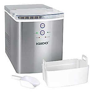 Igloo Electric Countertop Ice Maker Machine - Automatic and Portable - 33 Pounds in 24 Hours - Ice Cube Maker - Ice Scoop and Basket - Ideal for Iced Coffee and Cocktails - Stainless Steel