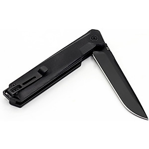 EMHiii Flipper Pocket Folding Knife: 3.54" D2 Steel Black Blade, G10 Scales, Slim EDC Knives with Reversible Deep Clip for Men and Women