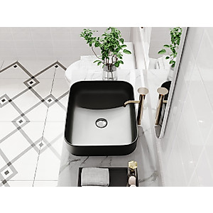 ELLAI Bathroom Vessel Sink Rectangle Bathroom Sink Bowl Above Counter Porcelain Ceramic Top Mount Rectanglar Sink Countertop Vanity Art Basin for Bathroom 19.7"x15.2"x5.4” Matte Black