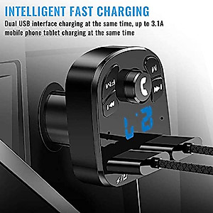 Car Bluetooth FM Transmitter, MP3 Player Transmitter Bluetooth 5.0 Wireless Handsfree 2 USB Charger Kit, Music Player FM Transmitter Wireless Radio Adapter Support SD Card USB Stick