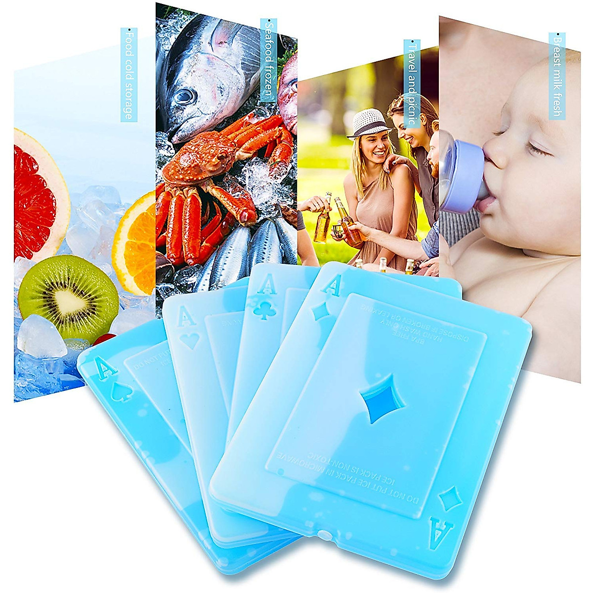 OICEPACK 8 x Ice packs for Lunch Box, Freezer Ice packs Slim Long Lasting Cool packs for Lunch Bags and Cooler, Poker Design