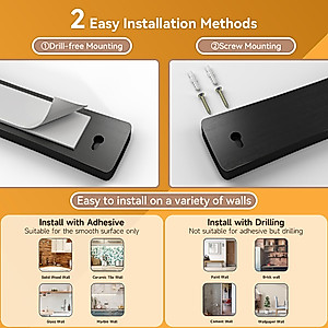 Magnetic Knife Holder for Wall, 10" Acacia Wood Knife Magnetic Strip Powerful Magnet Knife Holder Strip No Drill Use as Tool Key Storage Knife Bar, Knife Rack for Kitchen Utensil Organizer Black