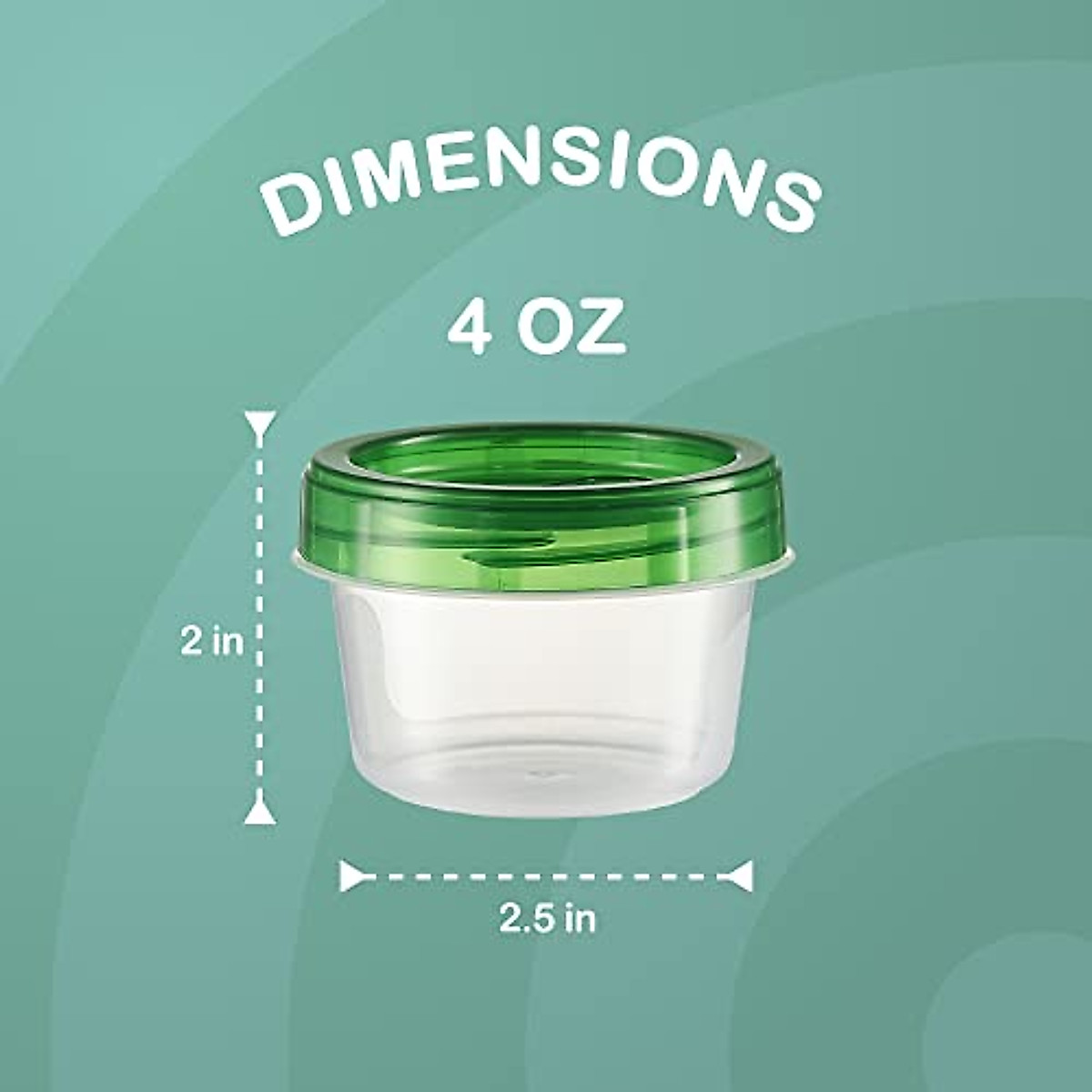 Elegant Disposables Baby Food Storage Containers 12 Pack, 4 ounce Colored Twist on Lids, Plastic, 1/2 Cup Small Freezer Storage Container