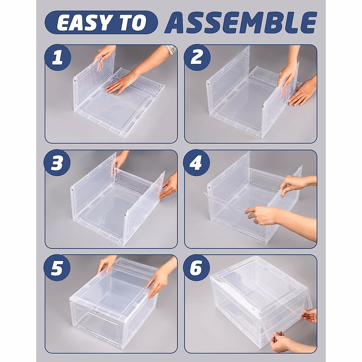 Lzerking Shoe Organizer 8 Pack with Magnetic Doors, Thickened Sturdy Boxes, Stackable Shoe Containers for Sneakers, Boots, Hats, Bags; Fits up to US Size 12 (13.3x10.5x7.4, White)