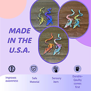 3D Printed Dragon 2X 14.5 inch Articluated Dragon Gemstone Dragon Home Office Desk Relaxation for ADHD & Autism Teal - Salmon - Pink & Blue - Gold