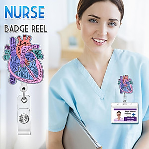 Cardiac Badge Reel Holder Retractable with ID Clip for Nurse Nursing Name Tag Card Heart Anatomy Nursing Student Doctor RN LPN Medical Assistant Work Office Alligator Clip Badge Accessories